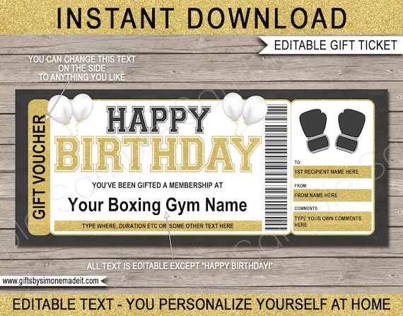 Boxing Membership Template Birthday Gift - Surprise Gym Pass ...