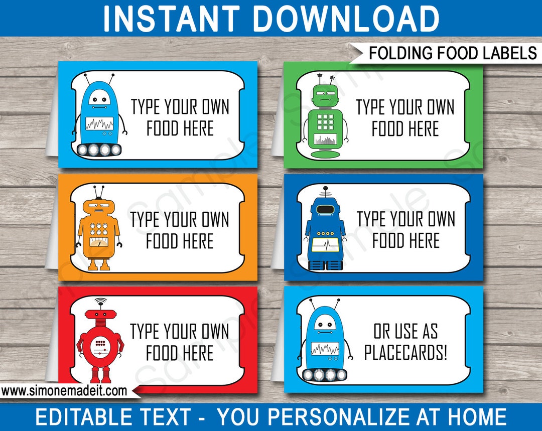 Robot Food Labels Template - Printable Birthday Party Decorations ...