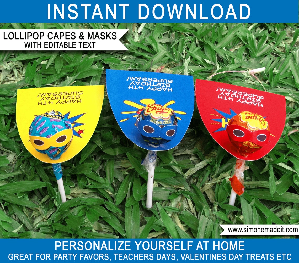 Superhero Lollipop Capes Masks Template Printable Birthday - Etsy