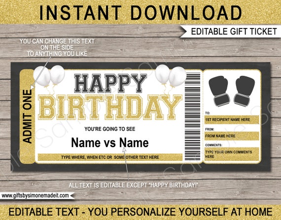 Boxing Ticket Template Birthday Gift - Surprise Match Ticket ...