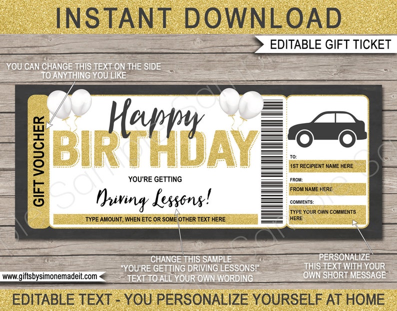 Driving Lessons Gift Voucher Template Certificate Ticket - Etsy Canada