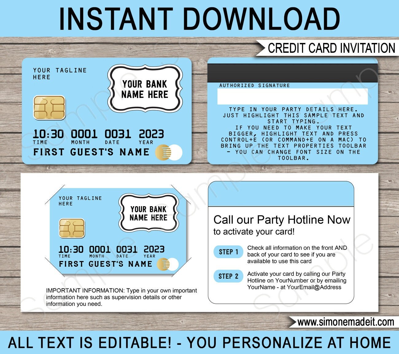 Credit Card Invitation Template - Printable Birthday Party Invite ...