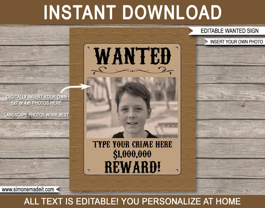 Cowboy Wanted Poster Template: Editable Photo, Birthday Party (digital ...
