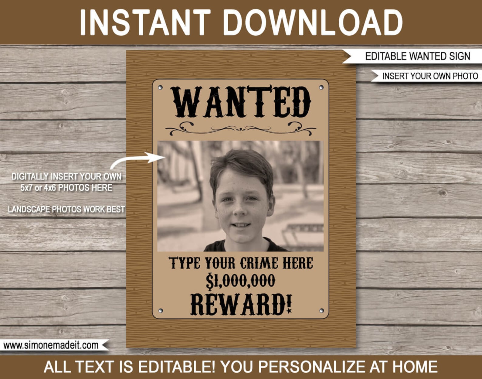 Cowboy Wanted Poster Template: Editable Photo, Birthday Party (digital ...