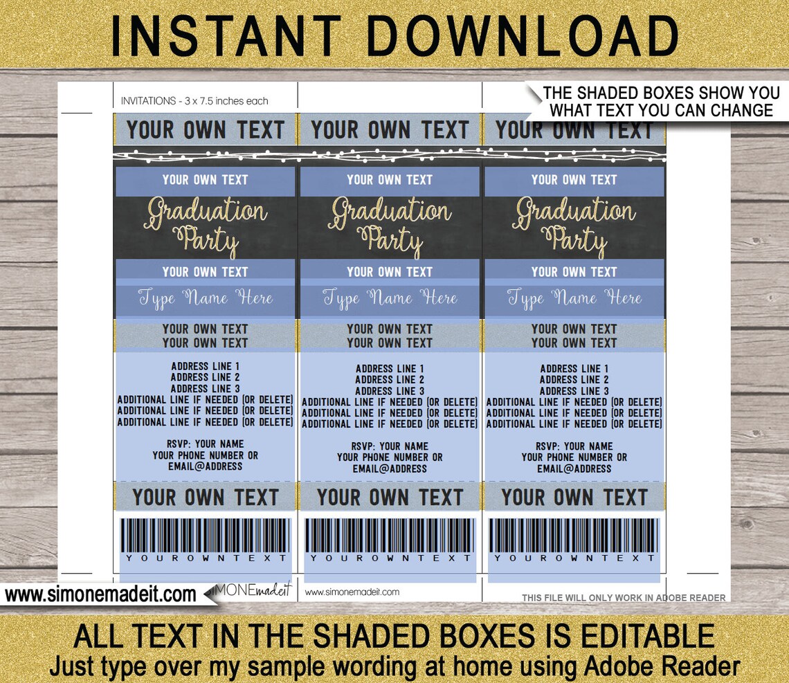 Graduation Ticket Invitation Template Grad Ticket Invite - Etsy