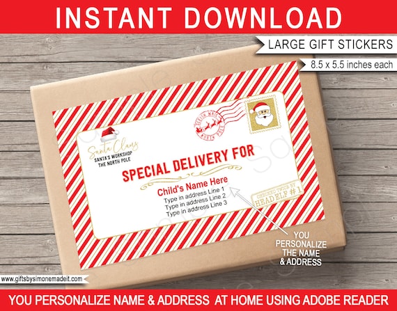 Santa Special Delivery Stickers Printable Template - Large Labels Tags ...