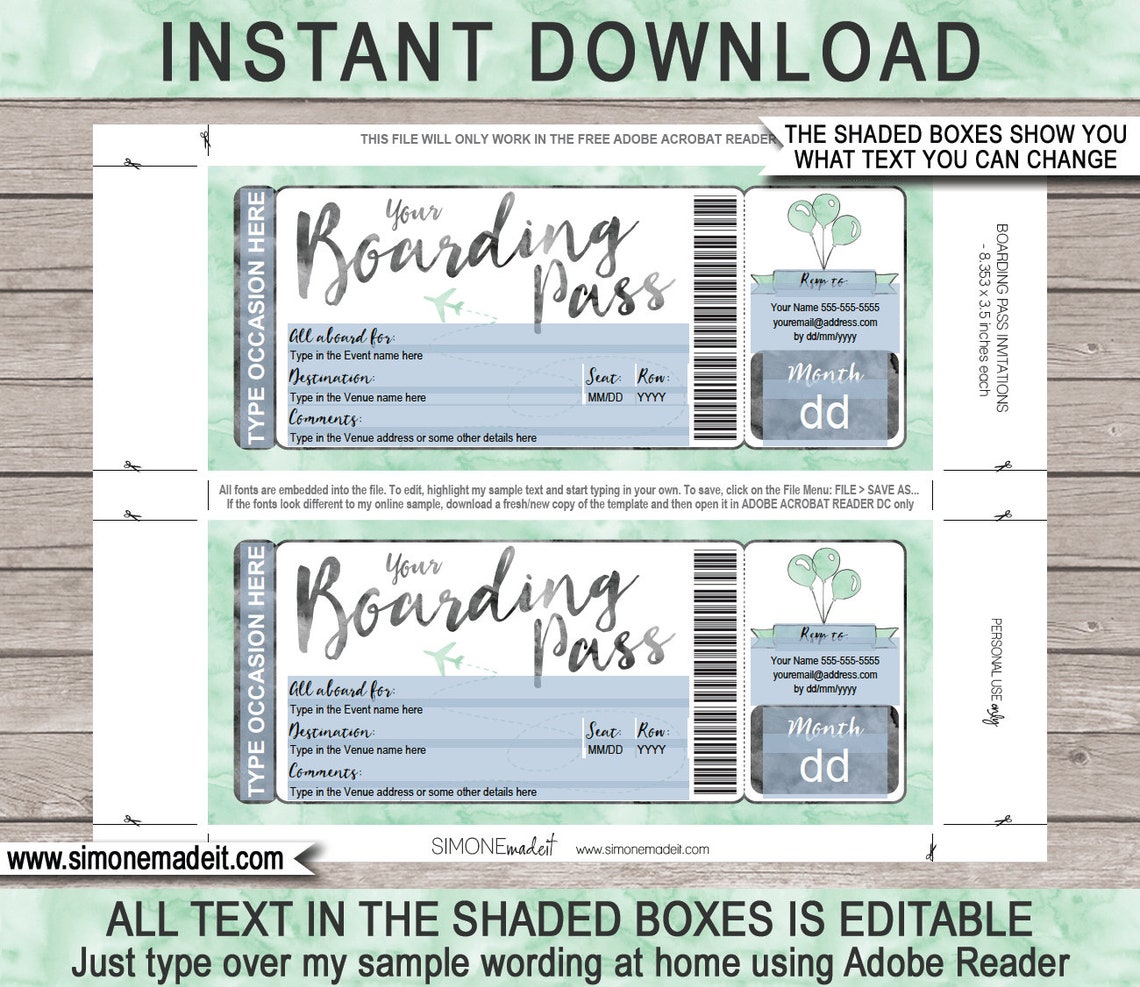 Boarding Pass Invite Template Birthday Party Destination - Etsy