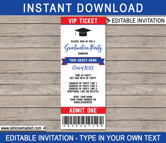 Graduation Ticket Invitation - Graduation Party - Grad Invite - Royal ...