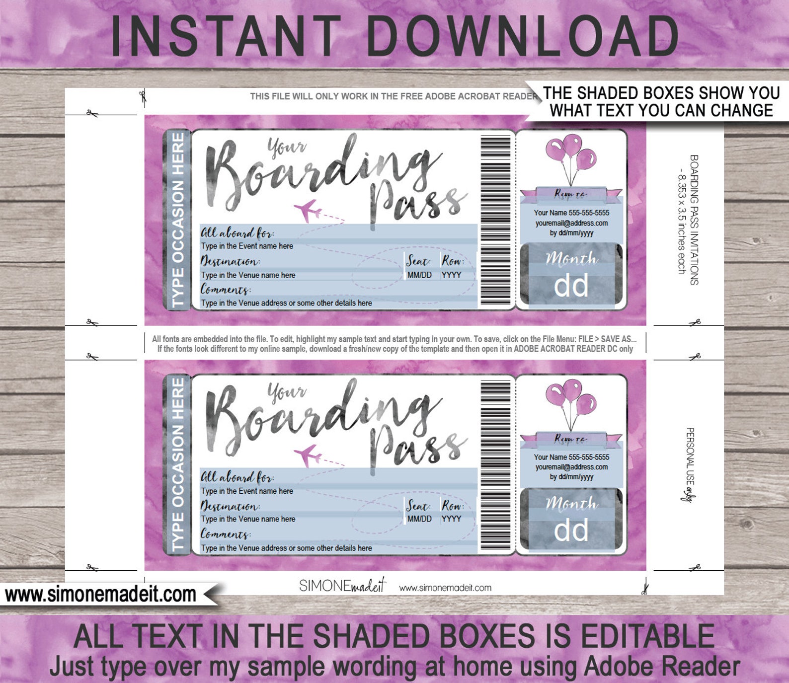 Boarding Pass Event Invite Template Printable Destination - Etsy