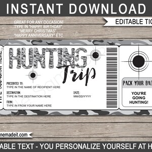 Surprise Hunting Trip Ticket Printable Gift Voucher Certificate - Hunt ...