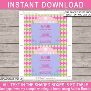 Pink Golf Birthday Invitation Template: Girls Ladies Party (editable ...