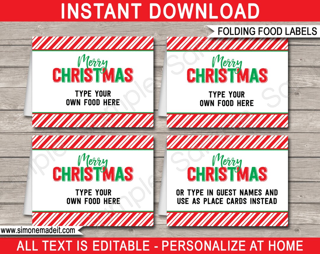 Editable Christmas Food Labels: Printable Buffet Place Cards (digital ...