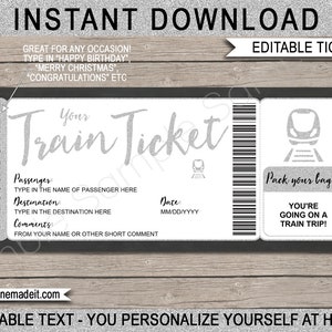 Printable Train Ticket Template Fake Boarding Pass Gift - Surprise ...