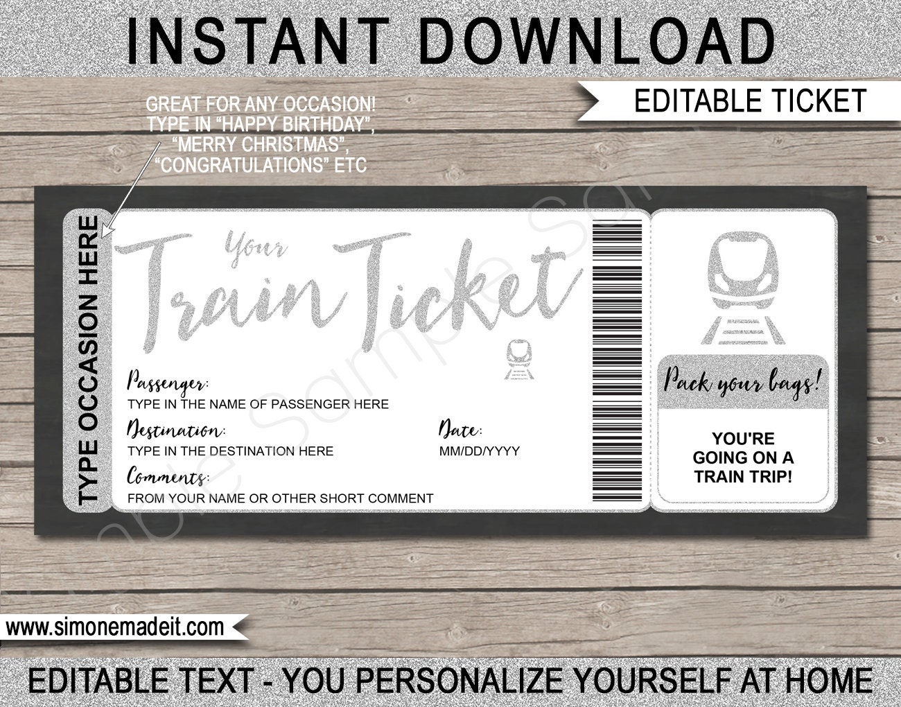 Printable Train Ticket Template Fake Boarding Pass Gift Etsy UK