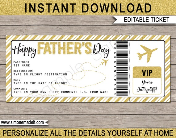 Father's Day Boarding Pass Ticket Gift - Surprise Flight, Trip ...