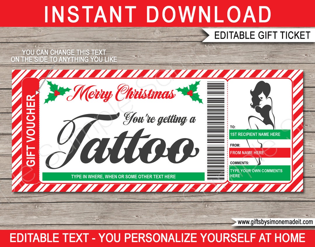 Tattoo Gift Card Certificate Voucher Ticket Christmas Printable ...