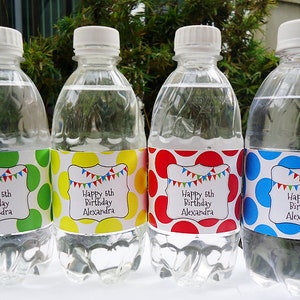 Polkadot Water Bottle Labels Template: Editable Birthday Party Decor ...