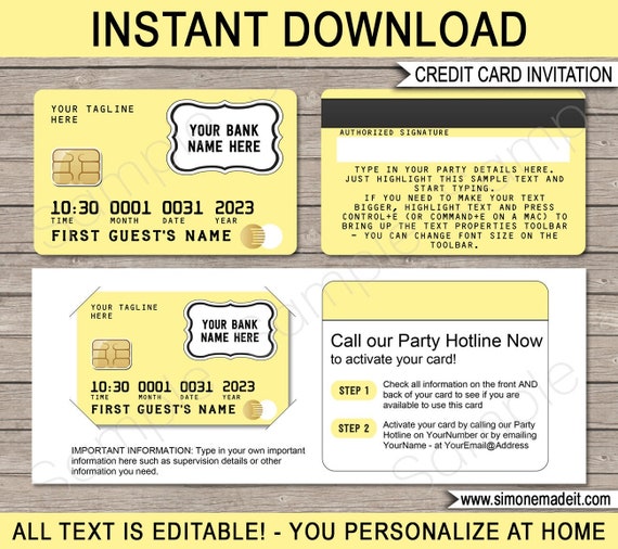 Credit Card Invitation Template - Printable Birthday Party Invite ...
