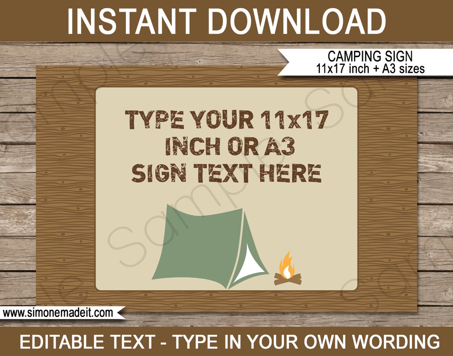 Camping Party Signs INSTANT DOWNLOAD With EDITABLE Text | Etsy