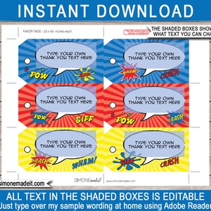 Superhero Favor Tags Template - Printable Birthday Party Thank You Tags ...