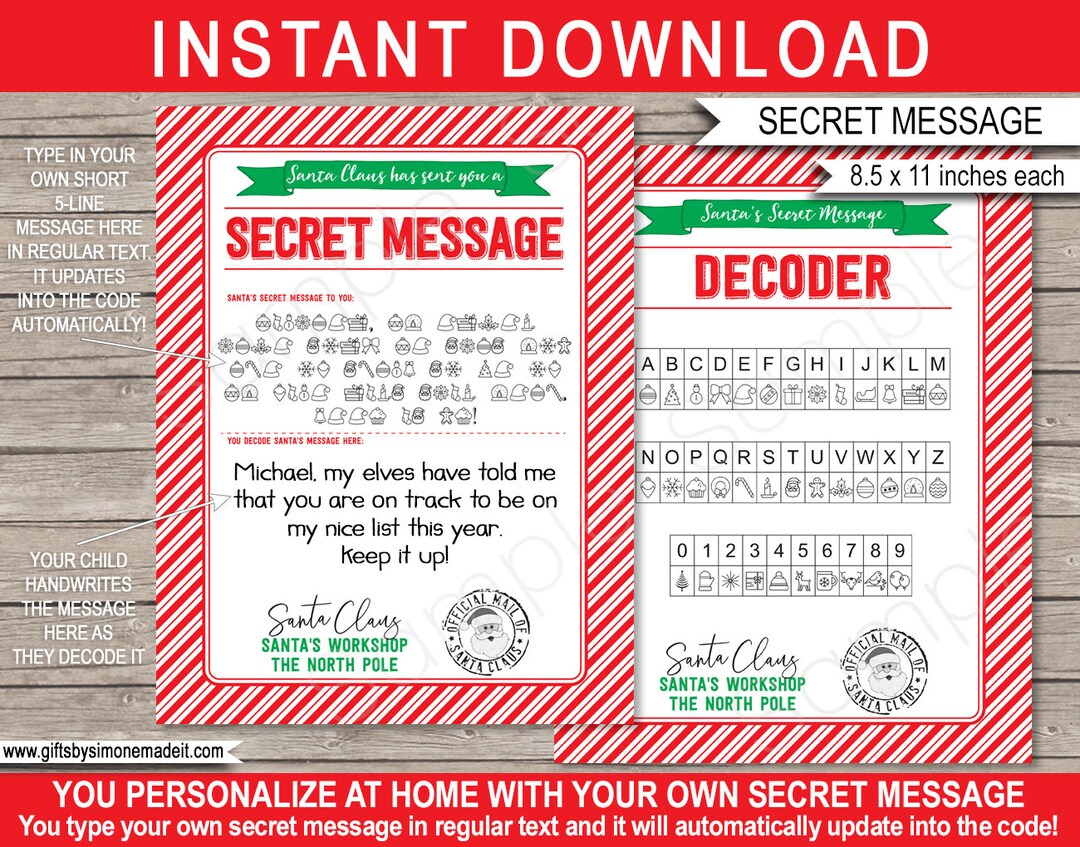 Secret Message From Santa: Coded Christmas Puzzle (EDITABLE, Printable ...
