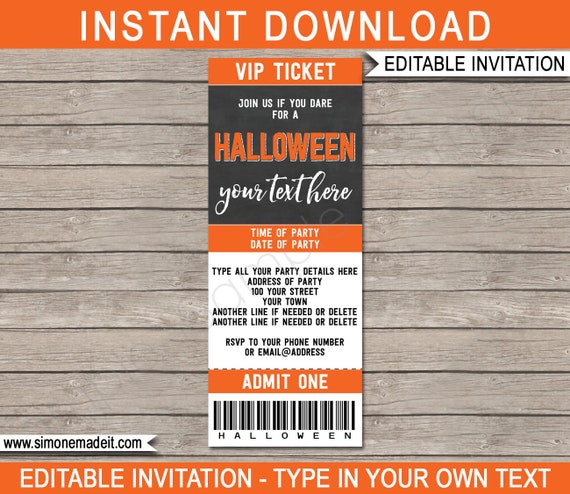 Halloween Party Ticket Invite Template - Printable Invitation - Costume ...