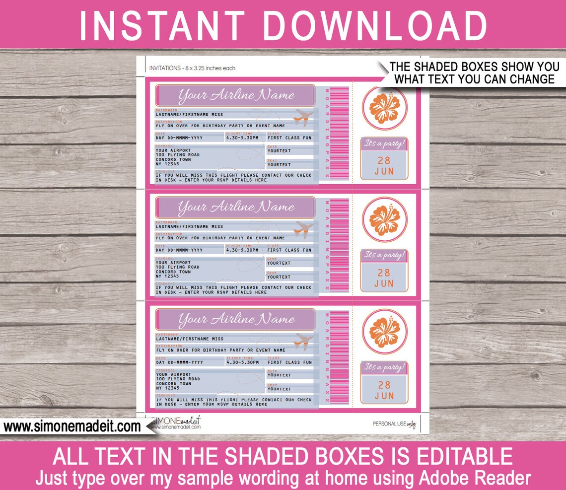 Printable Luau Birthday Party Boarding Pass Invitation | Etsy