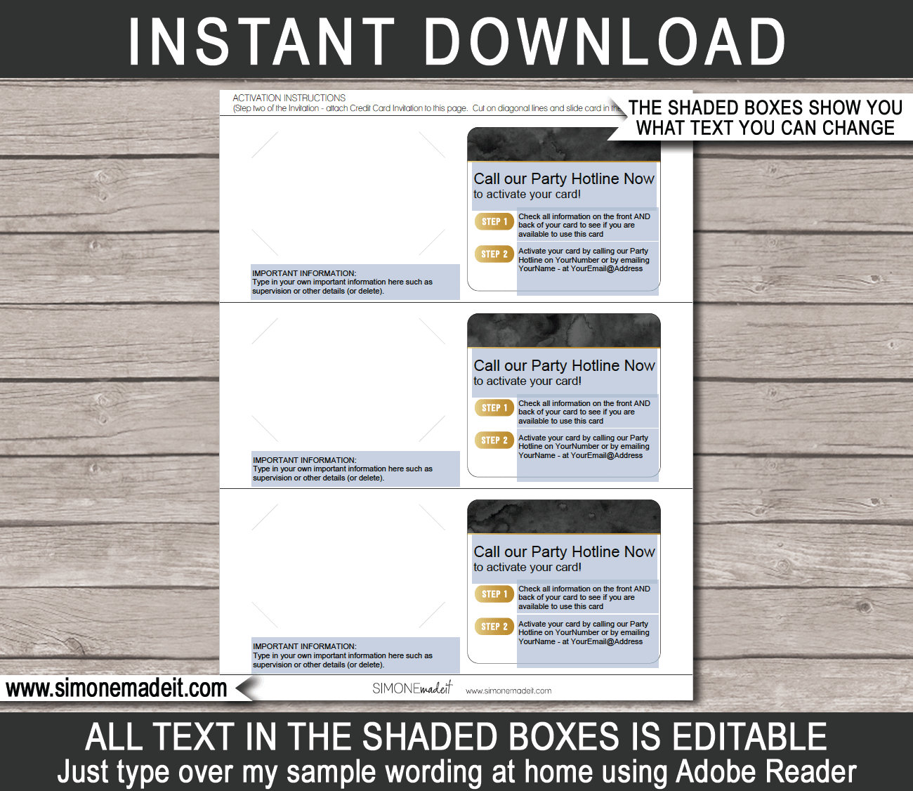 Credit Card Birthday Party Invitation Template: Editable Text (digital ...