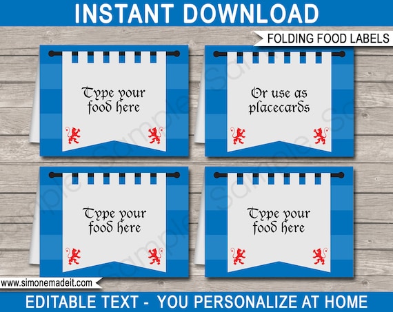 Medieval Knight Party Food Labels Template - Theme Birthday Party ...