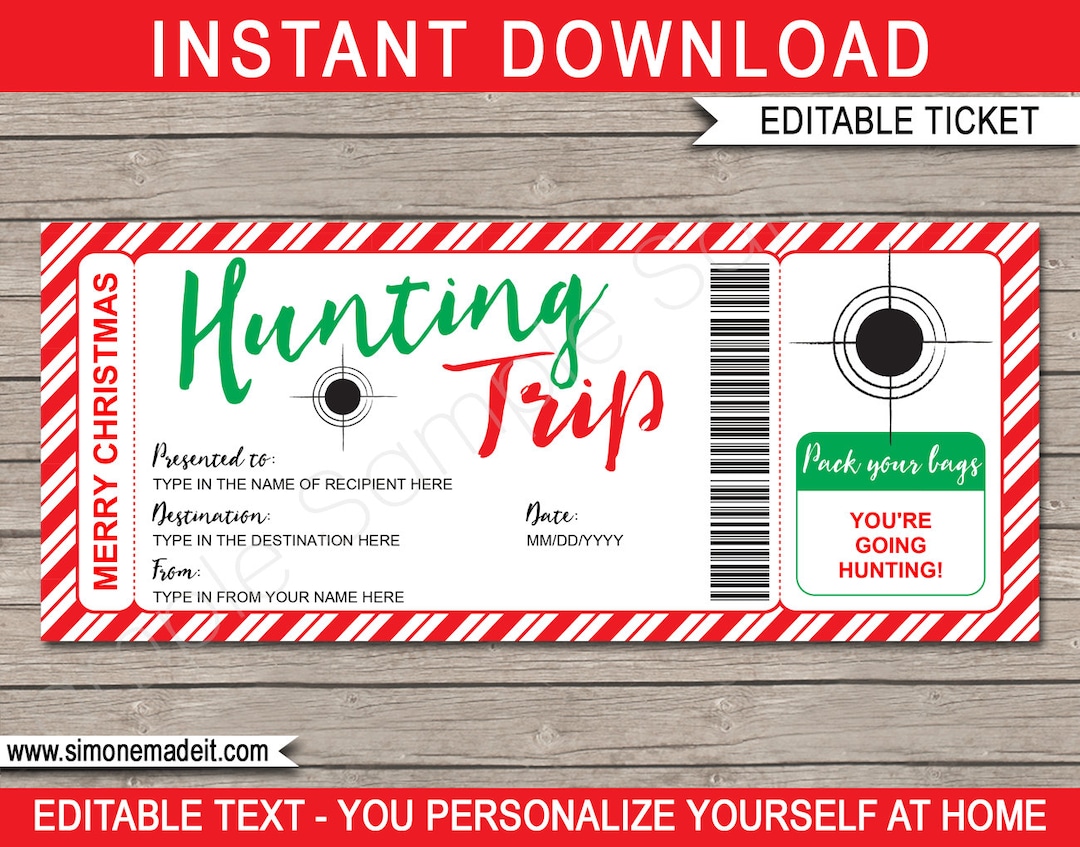 Hunting Trip Template - Printable Christmas Ticket Gift Voucher ...
