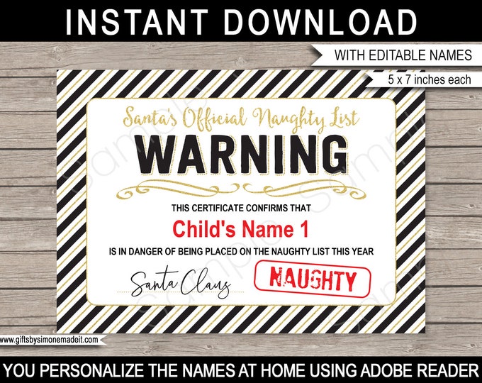 Santa Certificate Printable Naughty List Warning Santa's Naughty List ...