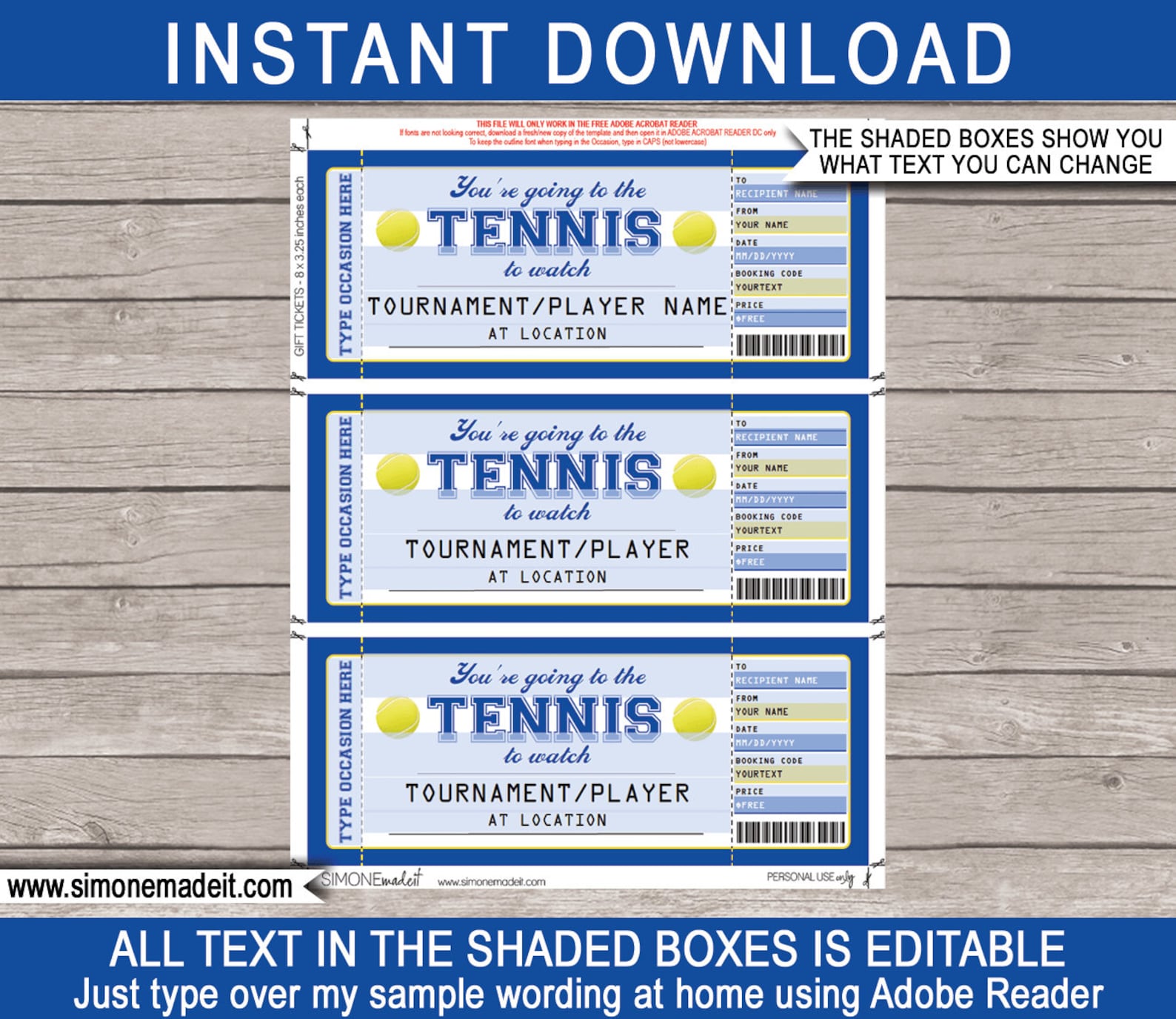 Editable Tennis Ticket Template: Surprise Match Reveal (instant ...