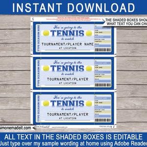 Editable Tennis Ticket Template: Surprise Match Reveal (instant ...