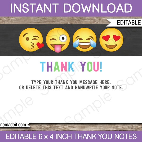 Emoji Thank You Card - Etsy