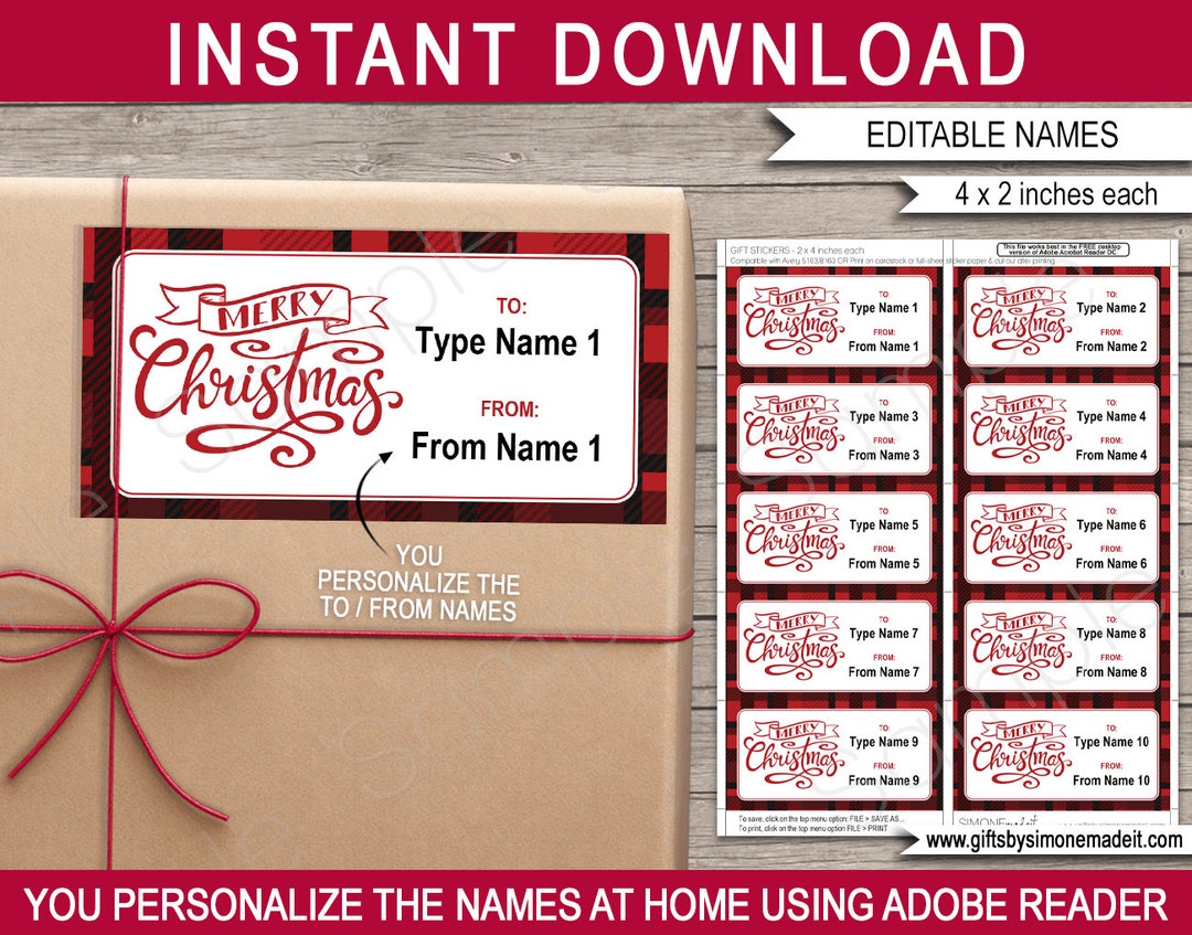 Christmas Gift Tags Printable Template - Buffalo Plaid - Labels ...
