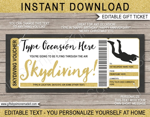 Indoor Skydiving Ticket Certificate Gift Voucher Template - Any ...