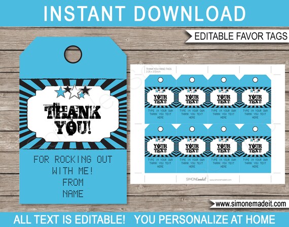 Rock Star Favor Tags Template - Printable Rockstar Theme Birthday Party ...