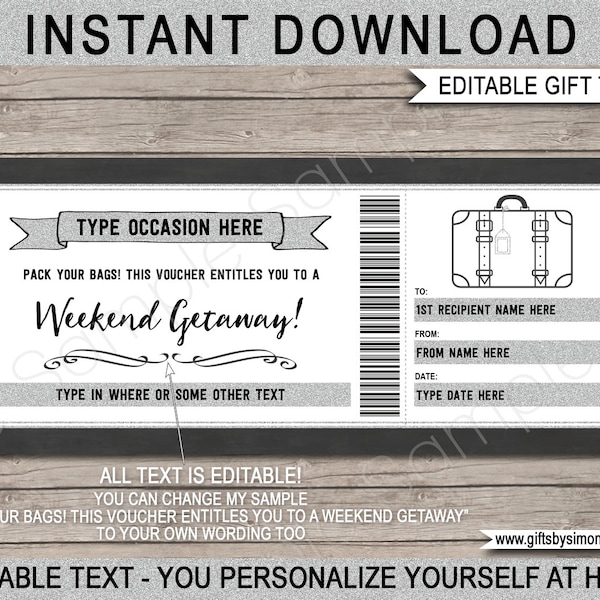 Weekend Getaway Certificate Printable - Etsy