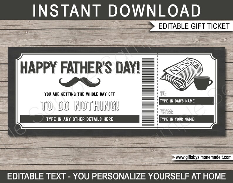 Day off Coupon Template Printable Fathers Day Relaxing Gift - Etsy