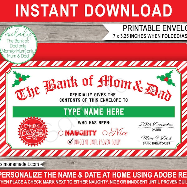 Bank of Mum and Dad Cheque - Etsy UK