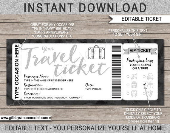 Boarding Pass Template Travel Ticket Printable Surprise Vacation Reveal ...