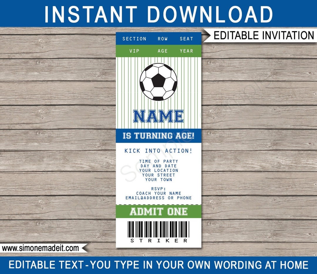 Soccer Ticket Invitation Template - Birthday Party Invite - Team ...