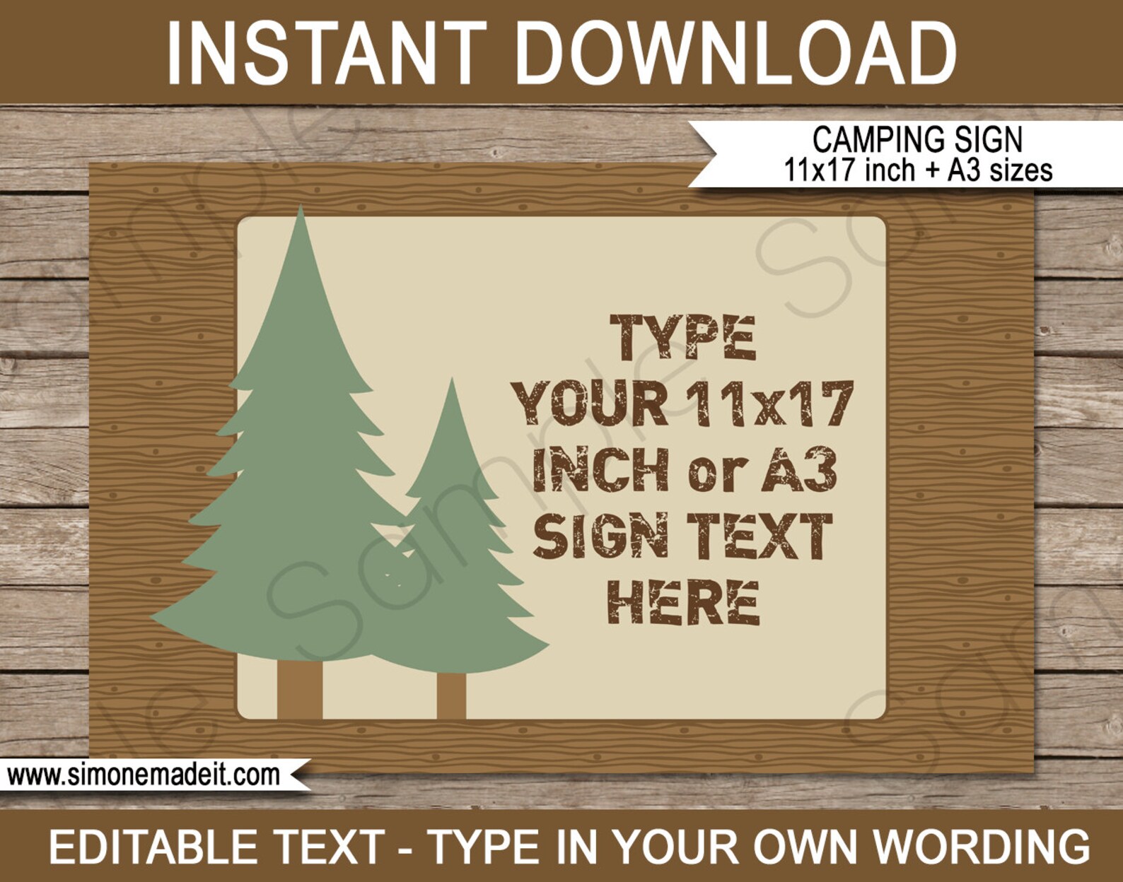 Camping Party Signs INSTANT DOWNLOAD With EDITABLE Text | Etsy