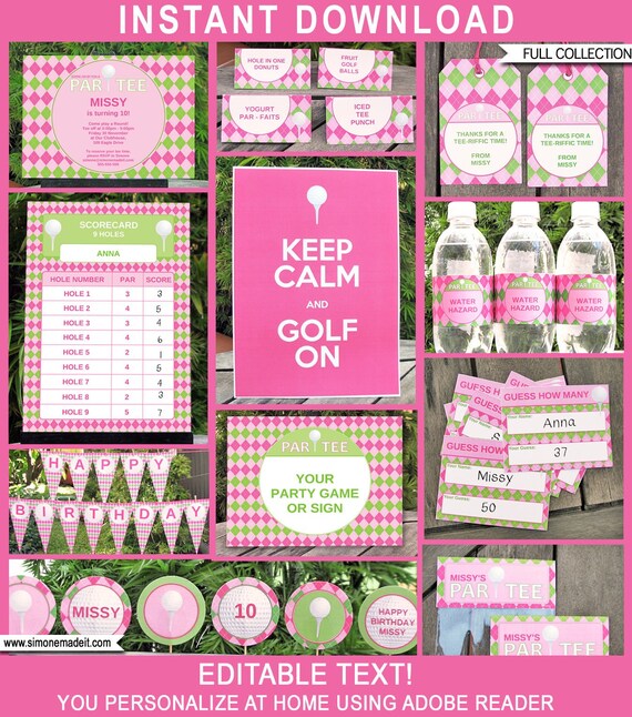 Girls Golf Party Templates with Invitation - Printable Ladies Birthday ...