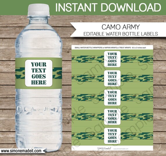 Army Water Bottle Labels Template - Printable Green Camo Theme Birthday ...