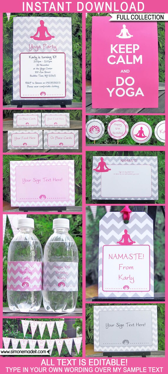 Yoga Birthday Party Invitation Decorations Printable Templates - full ...