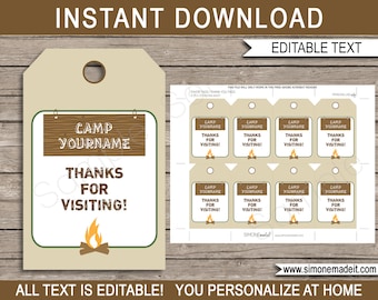 Camping Party Tags, Editable Campout Birthday Thank You Tag Template ...