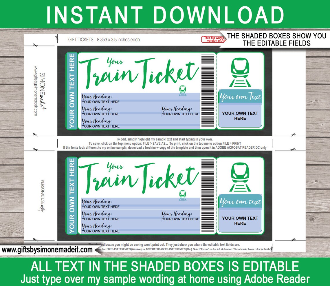 DIY Train Trip Ticket Template: Surprise Boarding Pass (instant ...