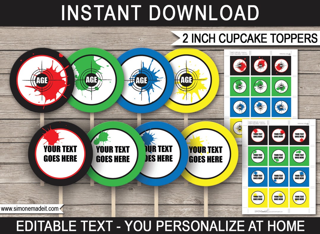 Printable Paintball Cupcake Toppers Birthday Party Decorations ...