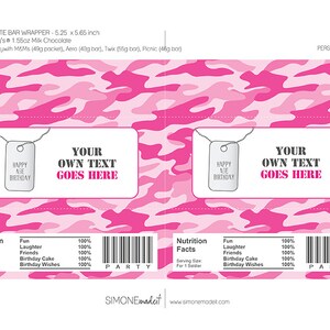 Pink Camo Party Candy Bar Wrappers - Party Favors - Chocolate Labels ...